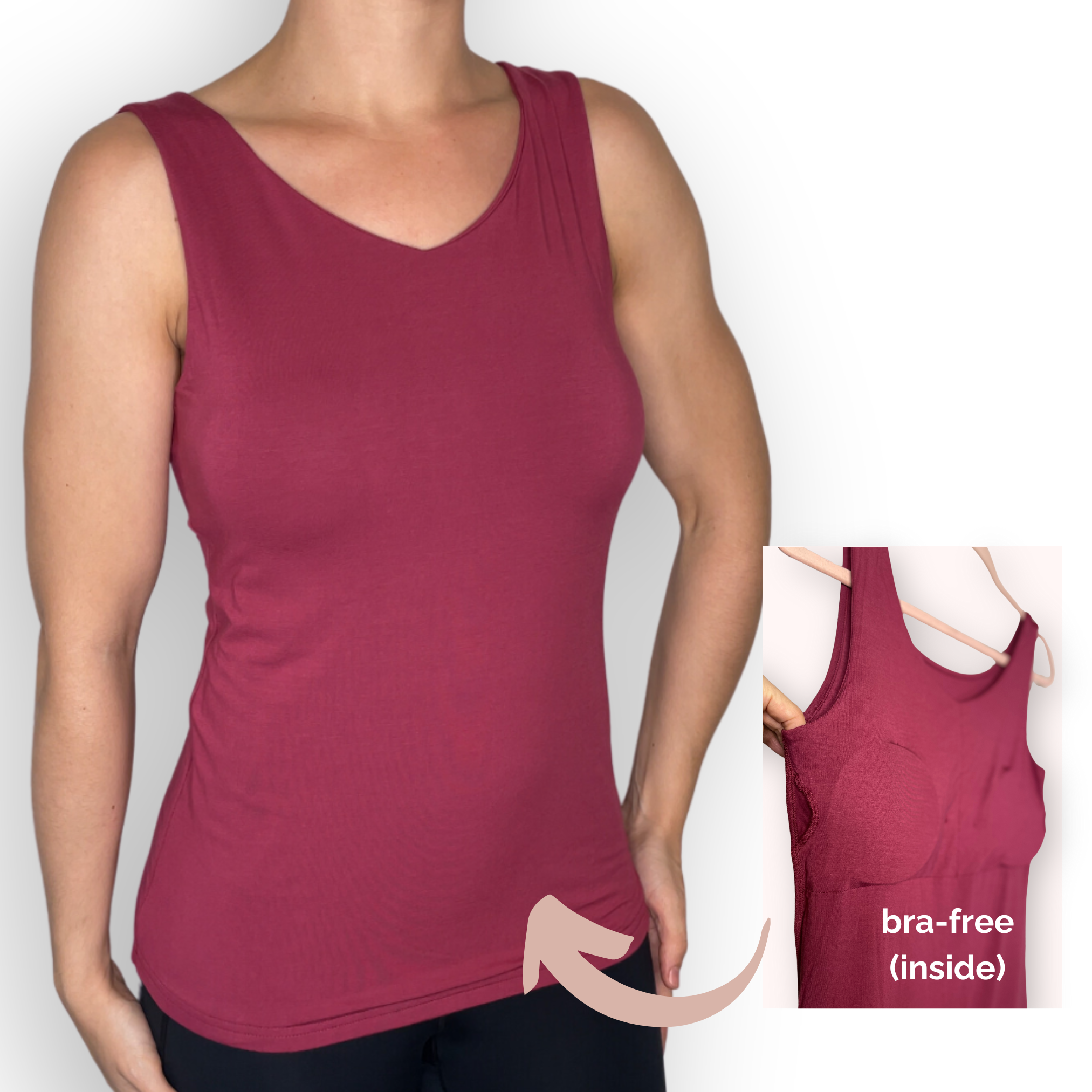 Bra-Free “Lori” Comfort Top with No-Elastic Cup Coverage Layer; Slim T ...